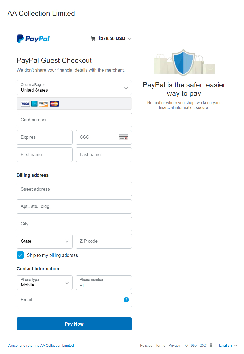 4. Input your Credit Card information
